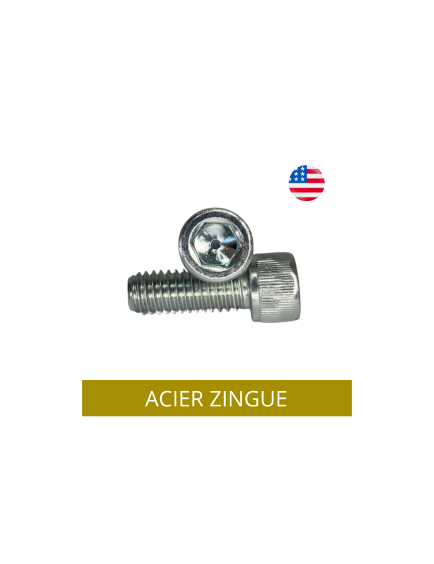 VIS AMERICAINE CHC UNC-UNF EN ACIER ZINGUE Longueur 1''-25.4mm Filetage ...