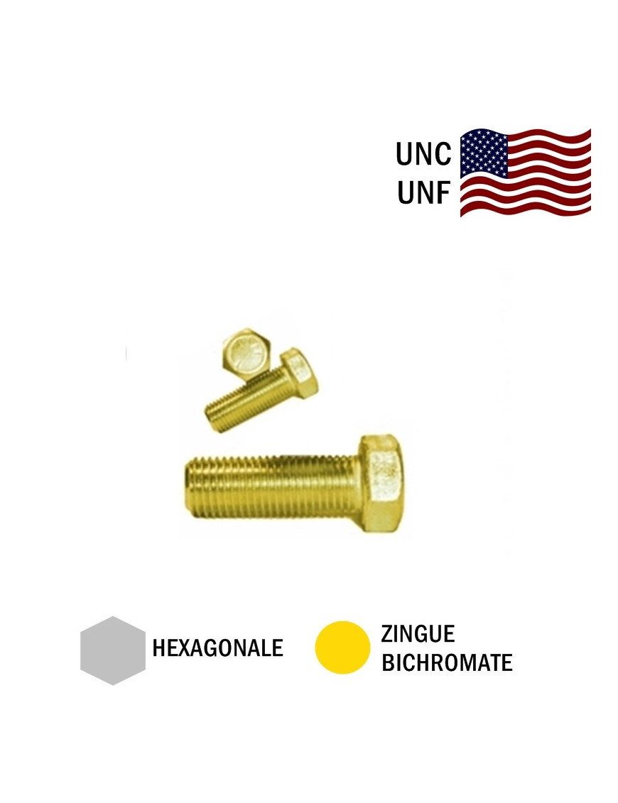 Vis américaine TH acier grade 8 zingue- Visserie cotes pouces UNC-UNF ...